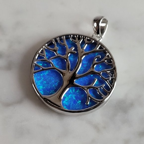 Jewelry | Womens Sterling Silver Blue Opal Tree Of Life Pendant 62g ...
